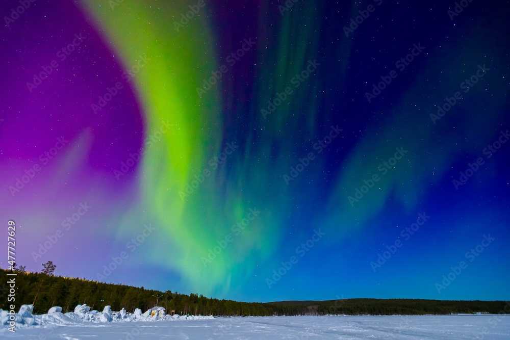 Arctic polar night starry sky background of aurora borealis and ...