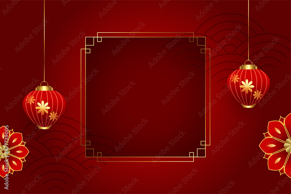 greeting design in chinese background design with golden frame and ...