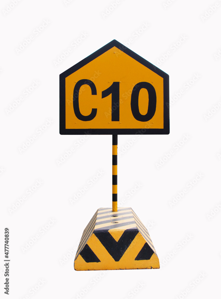 Road traffic signs yellow black C10 (Charlie) isolated on white ...