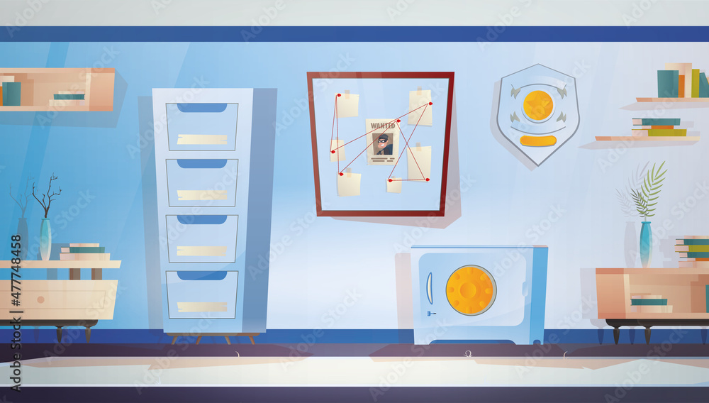 Police station or department, investigation office room interior ...