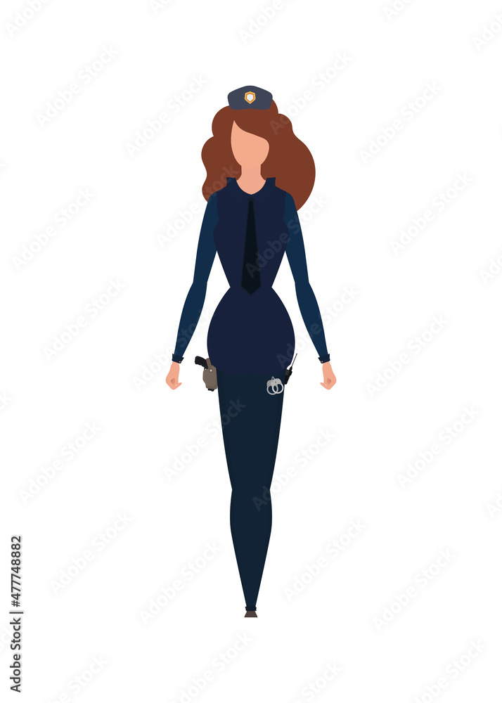 Lady police officer in blue uniform. Isolated. Vector illustration ...
