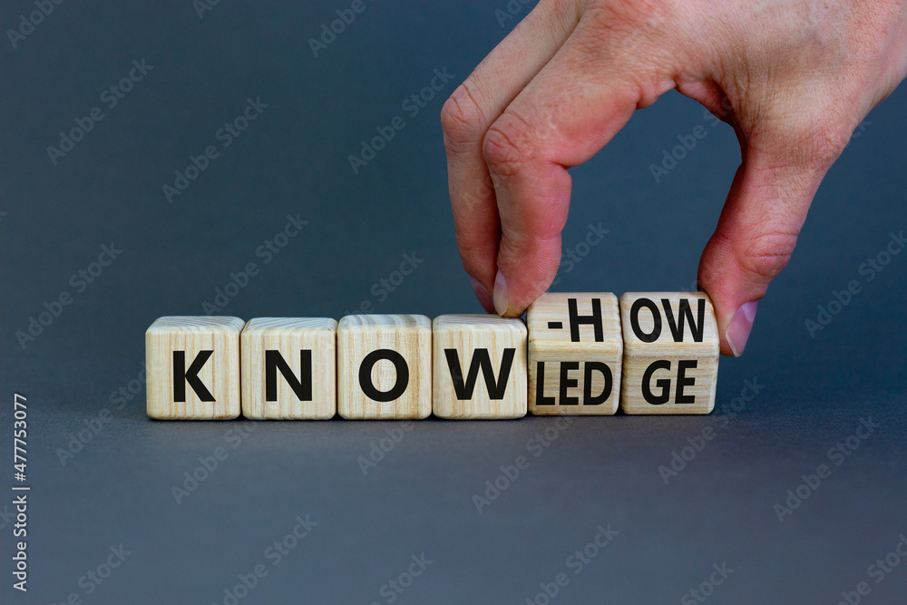 Knowledge and know-how symbol. Businessman turns cubes, changes the ...