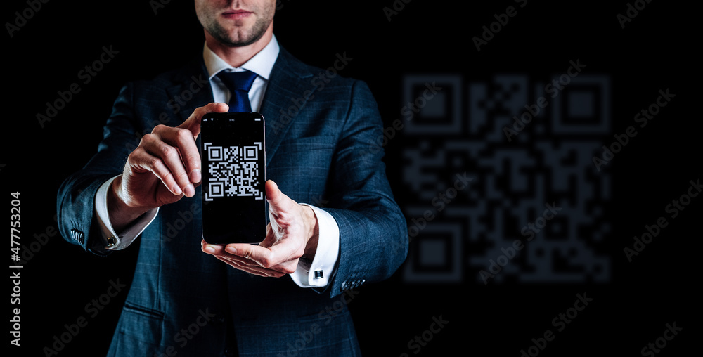 Qr code mobile. Digital mobile smart phone with qr code scanner on ...