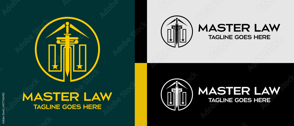 sword logo design template, house roof icon and law pillar icon in a ...