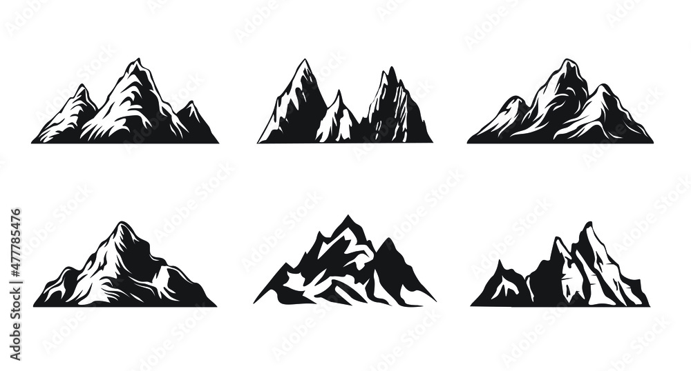 Set Mountain outline images. Vector Illustration and logo. Stock Vector ...