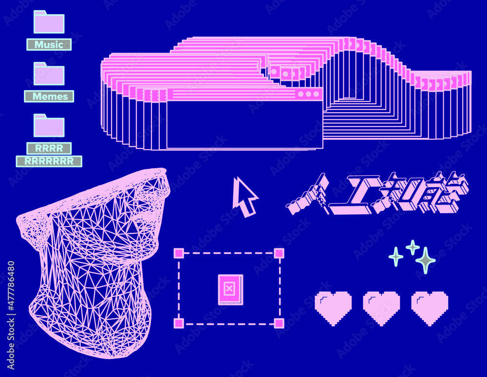 Retrofuturistic style 3D illustration of a low poly bust sculpture ...