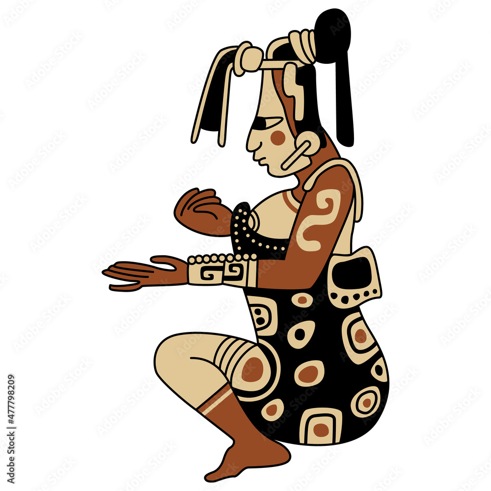 Seated indigenous Mayan man or woman. Native American art of Maya ...