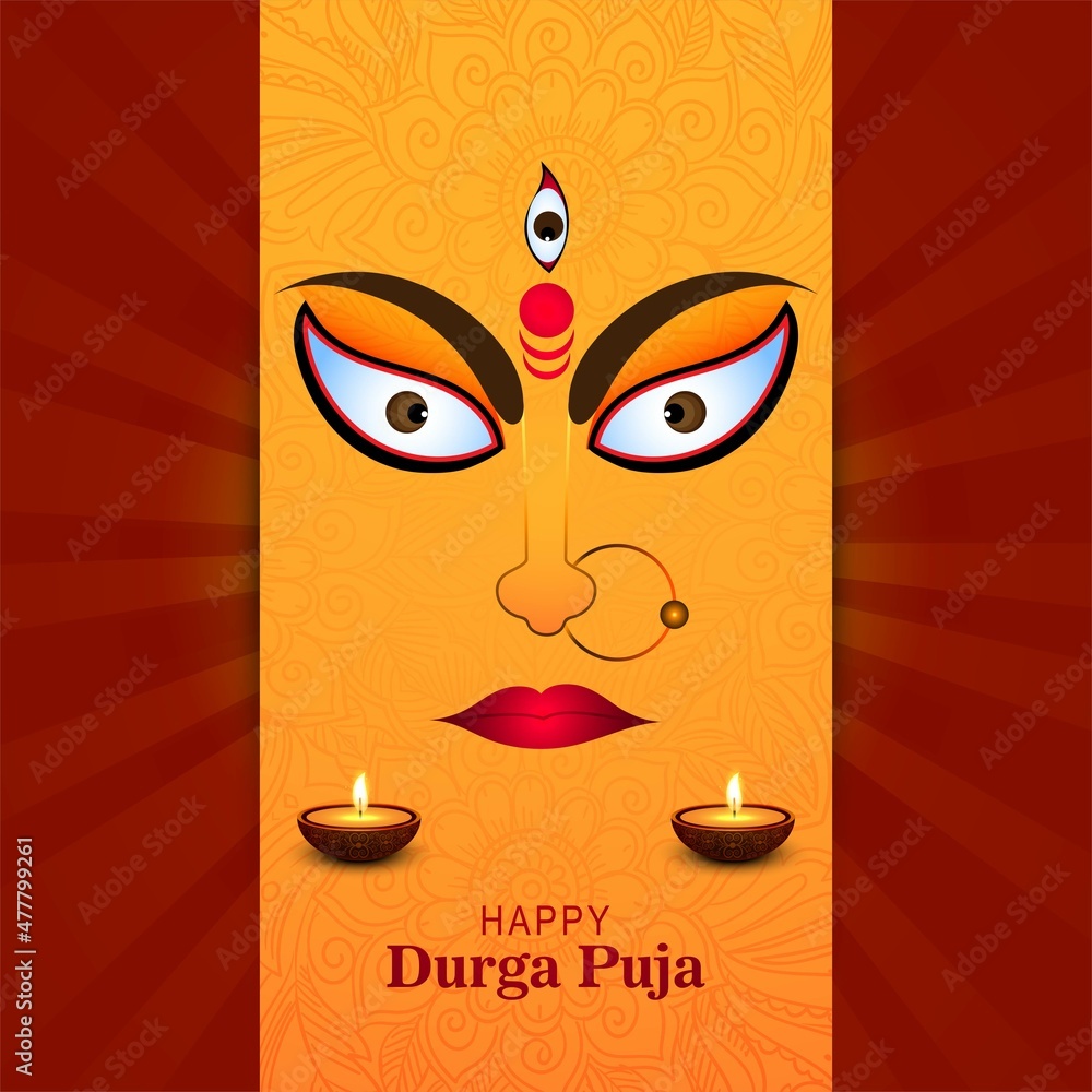 Happy durga pooja celebration indian festival beautiful greeting card ...