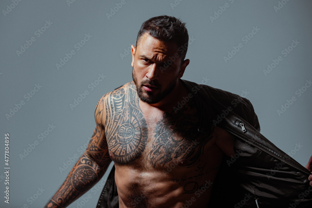 Brutal man, serious face of handsome male model, concept of men power ...