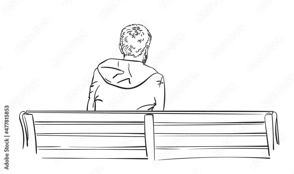 man sitting on bench back view vector sketch Stock Vector | Adobe Stock