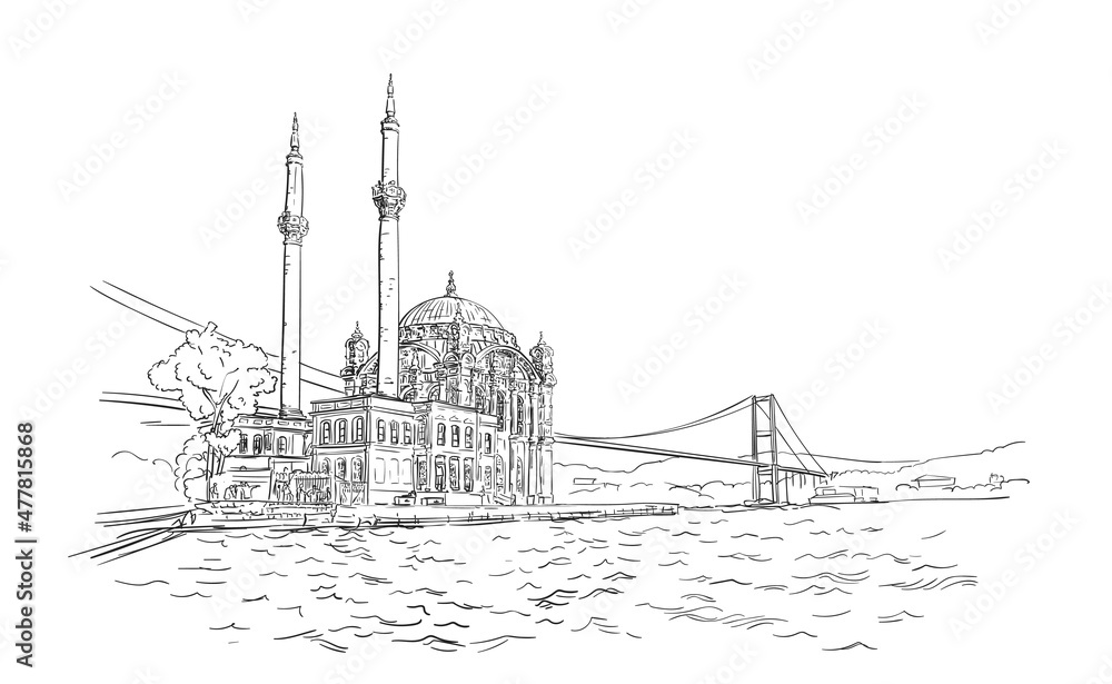 Ortakoy Mosque Map Swirl of Autumn Leaves stock photo. Image of leaves ...