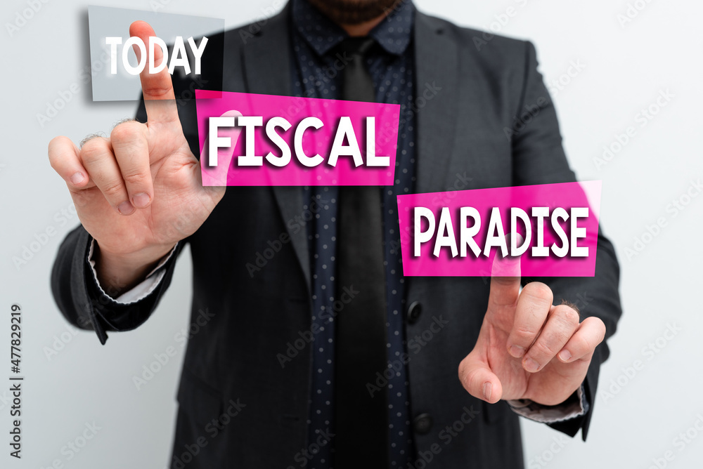 Hand writing sign Fiscal Paradise. Business showcase The waste of ...