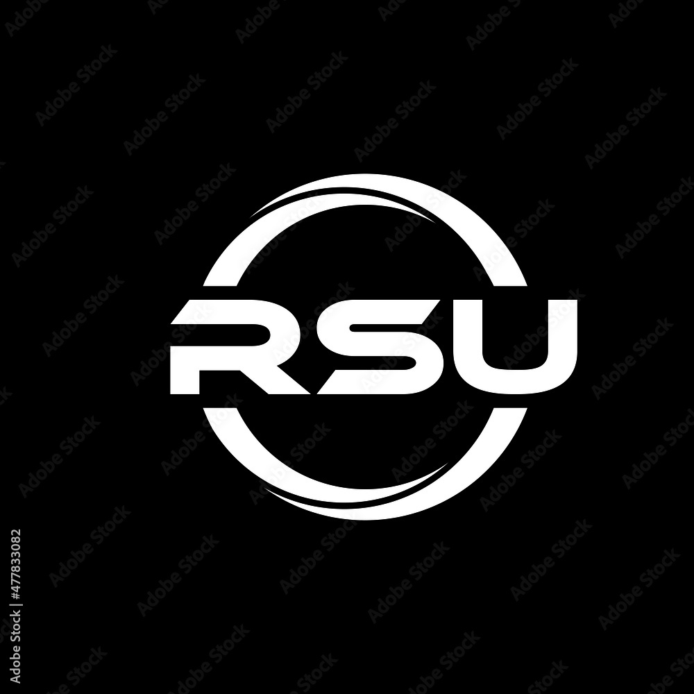 Vetor do Stock: RSU letter logo design with black background in ...