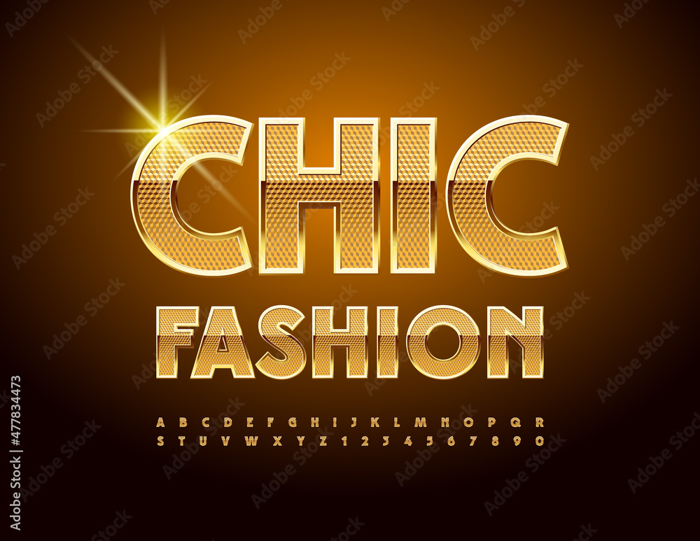 Vector elegant banner Chic Fashion. Textured Gold Font. Modern stylish ...