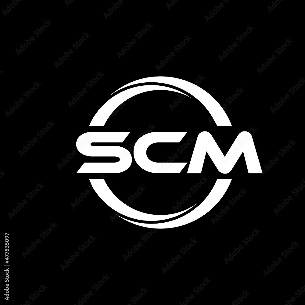 SCM letter logo design with black background in illustrator, vector ...