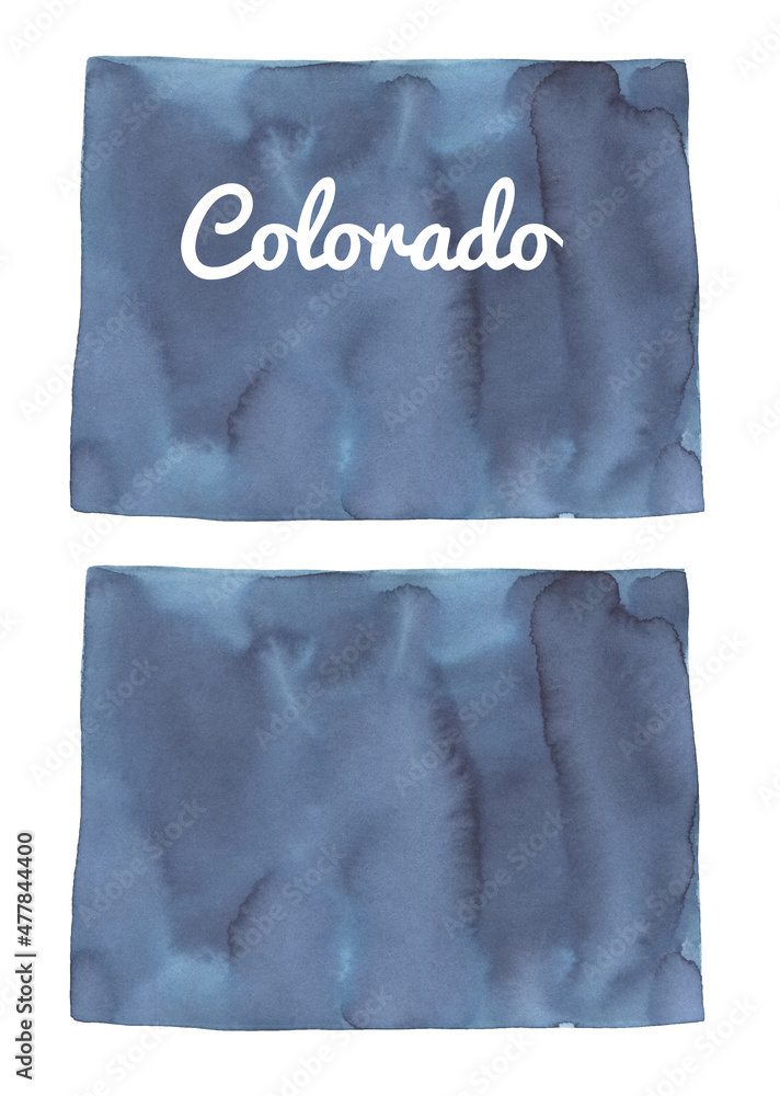 Watercolour illustration of Colorado State Map set: blank one and with ...