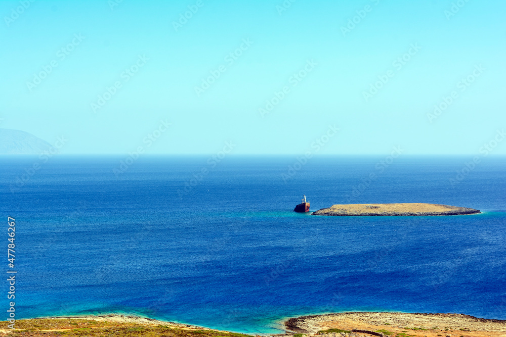 Diakofti port at the Greek island of Kythira. The shipwreck of the ...