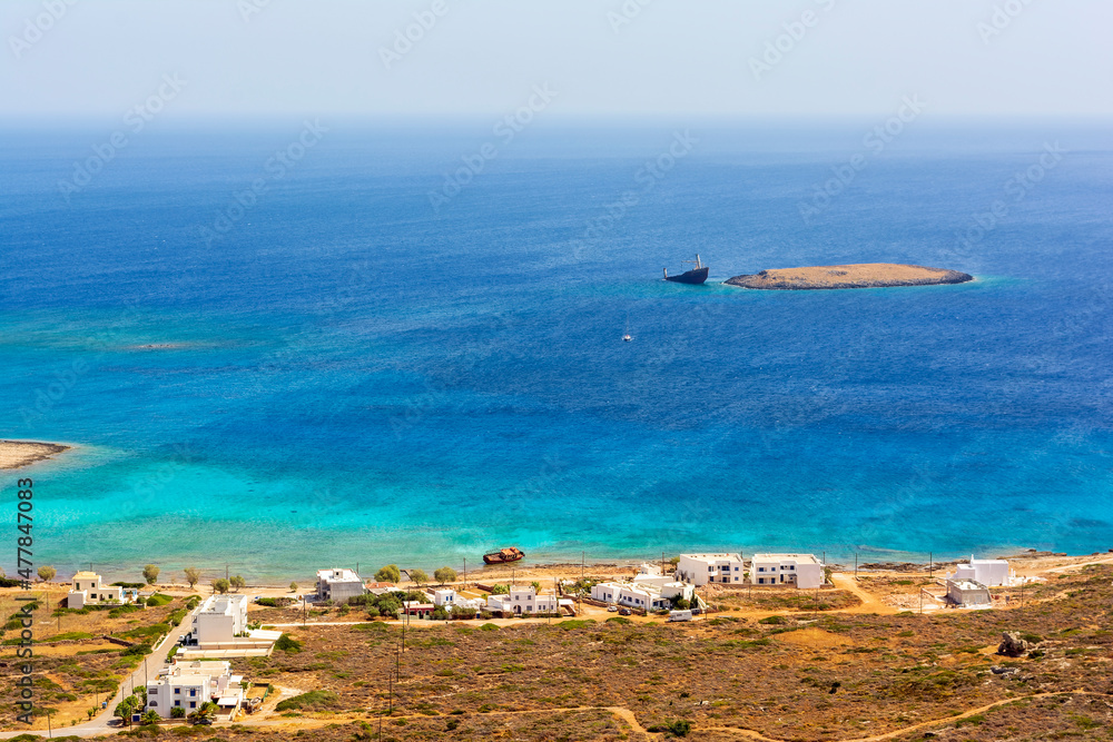 Diakofti port at the Greek island of Kythira. The shipwreck of the ...