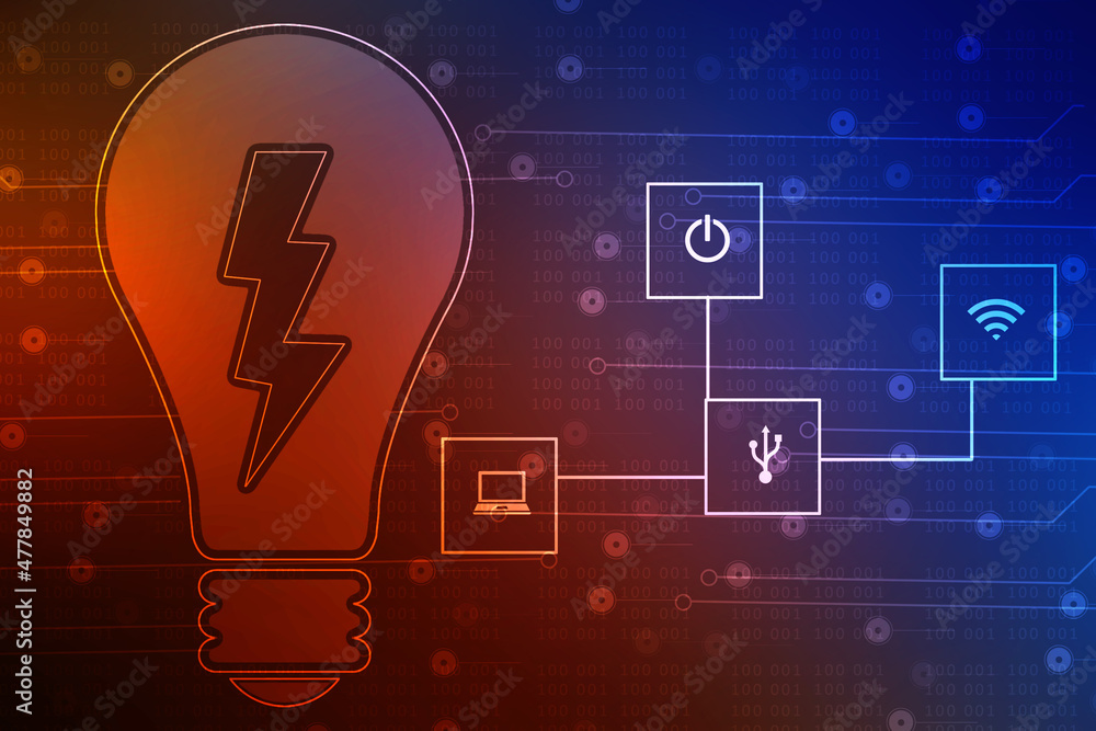 2d rendering led light bulb with power sign Stock Illustration | Adobe ...