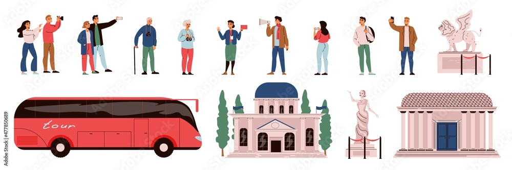 Tour Guide Flat Set Stock Vector | Adobe Stock