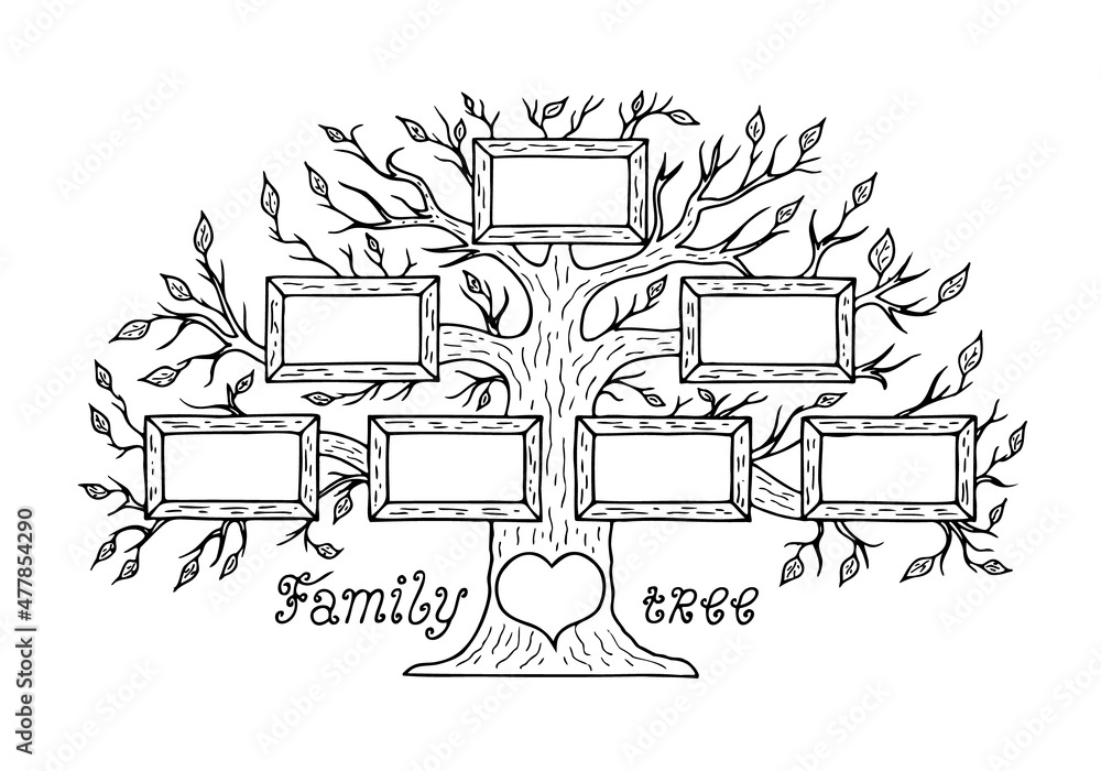 Family tree in doodle style. Coloring for children. Hand Drawn. Stock ...