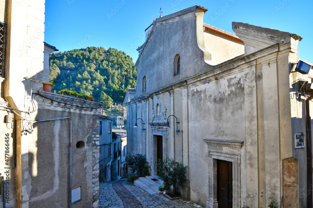 The facade of the Savoia church of Lucania, a small village in ...
