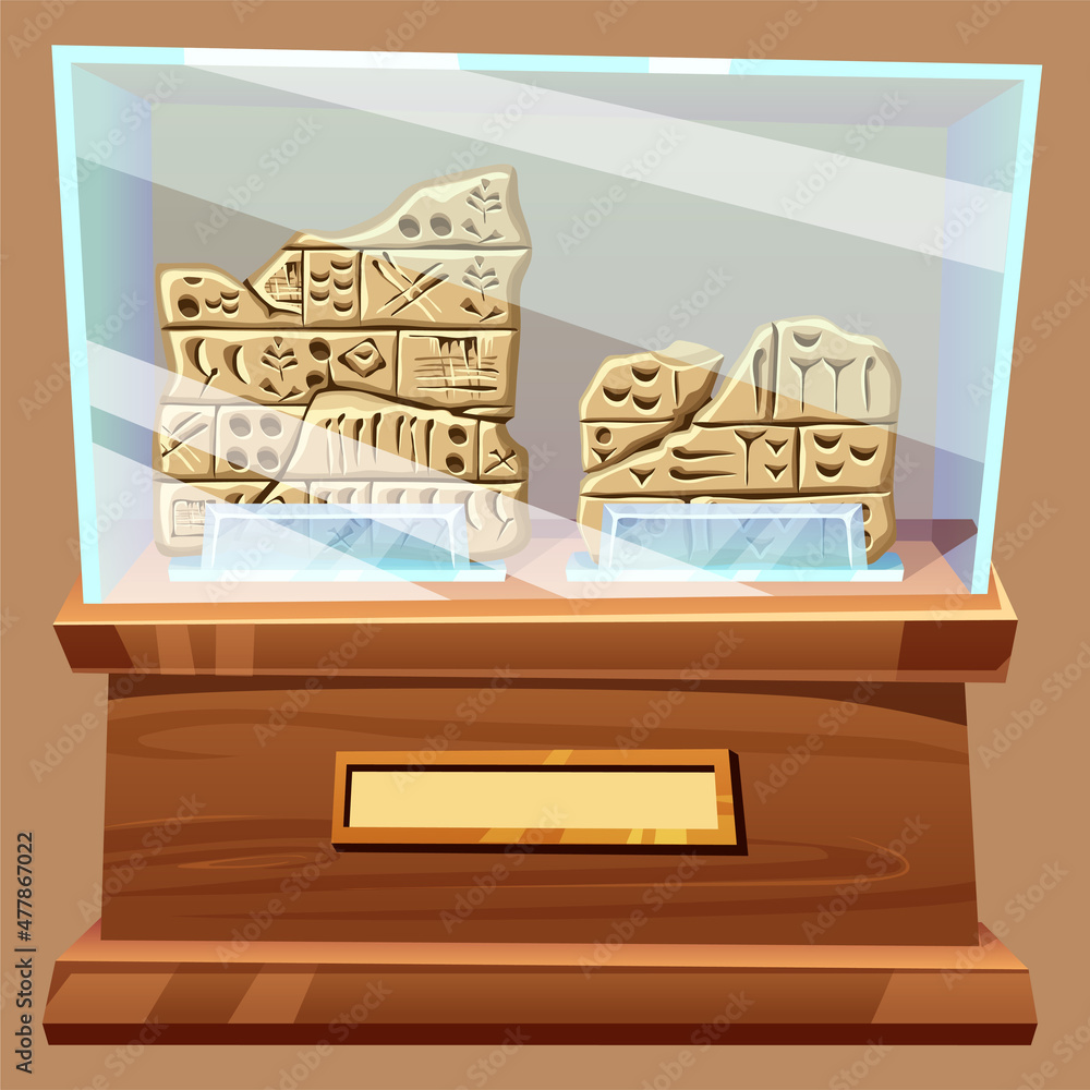 Akkadian cuneiform, assyrian, sumerian writing in museum. Old script ...