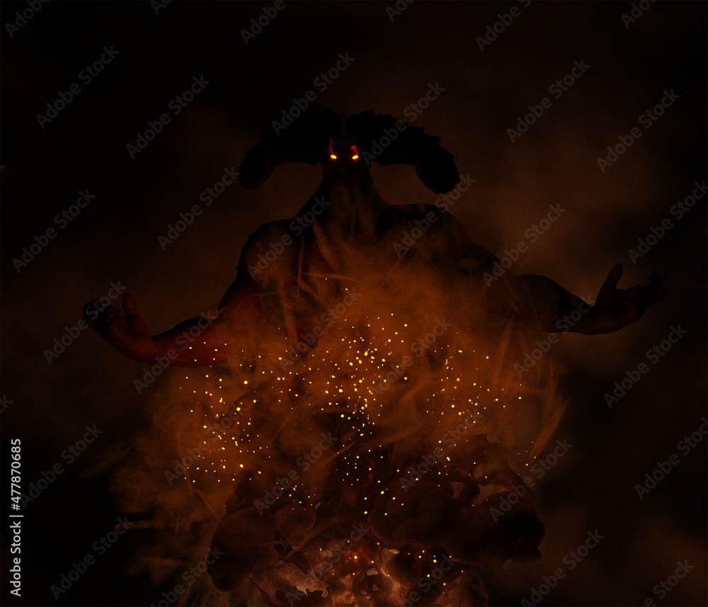 Illustration of a Demon Djinn entity with burning eyes rising out of ...