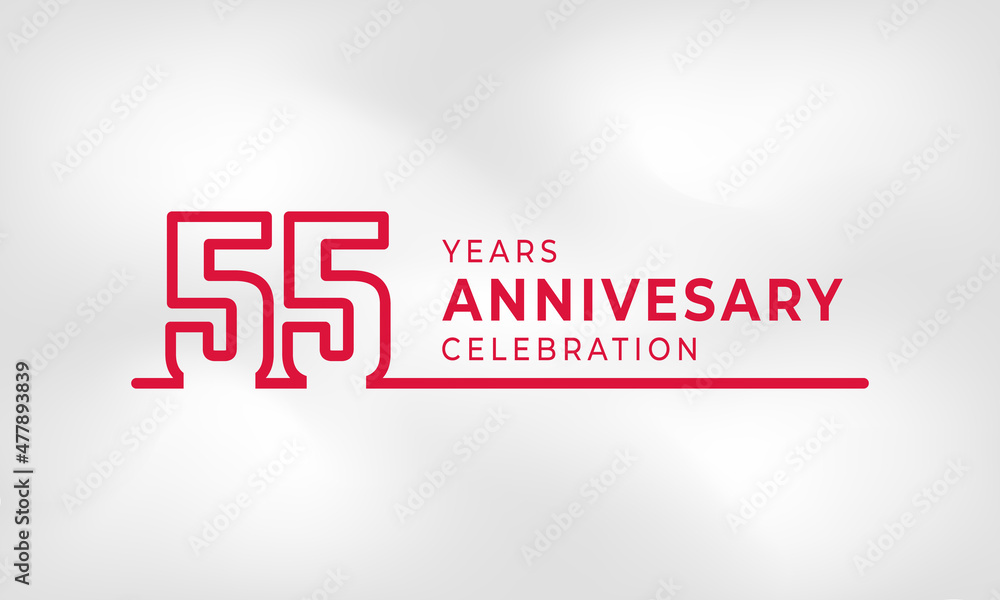 55 Year Anniversary Celebration Linked Logotype Outline Number Red ...