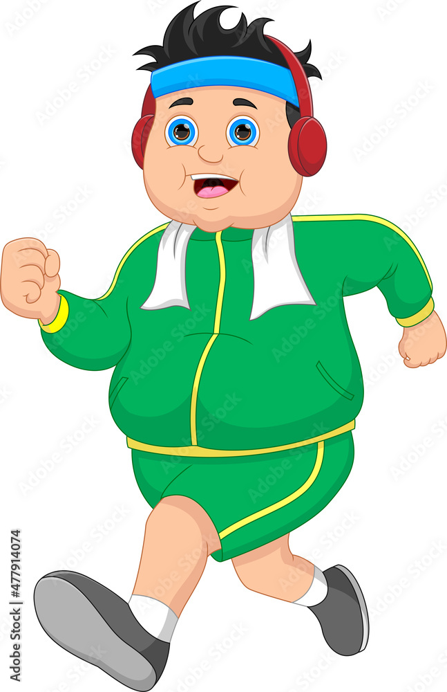 cartoon fat boy jogging on white background Stock Vector | Adobe Stock