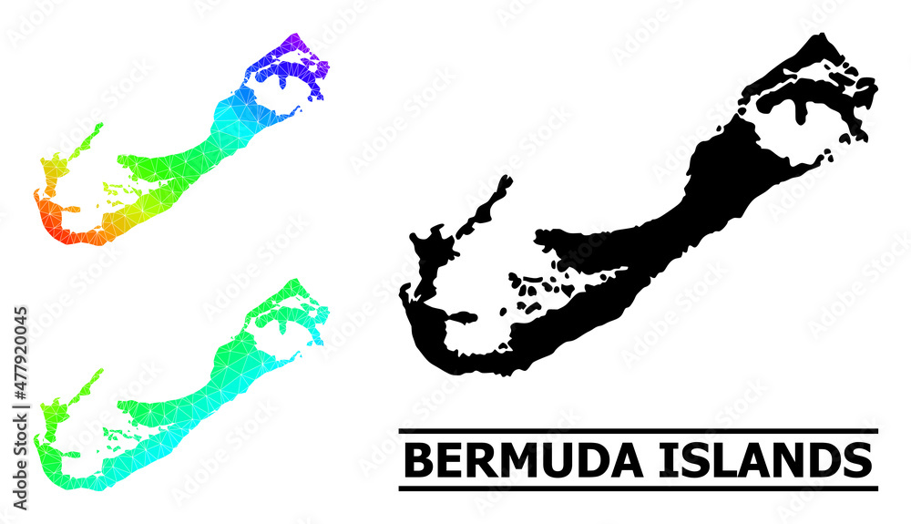 Vector lowpoly spectrum colored map of Bermuda Islands with diagonal ...