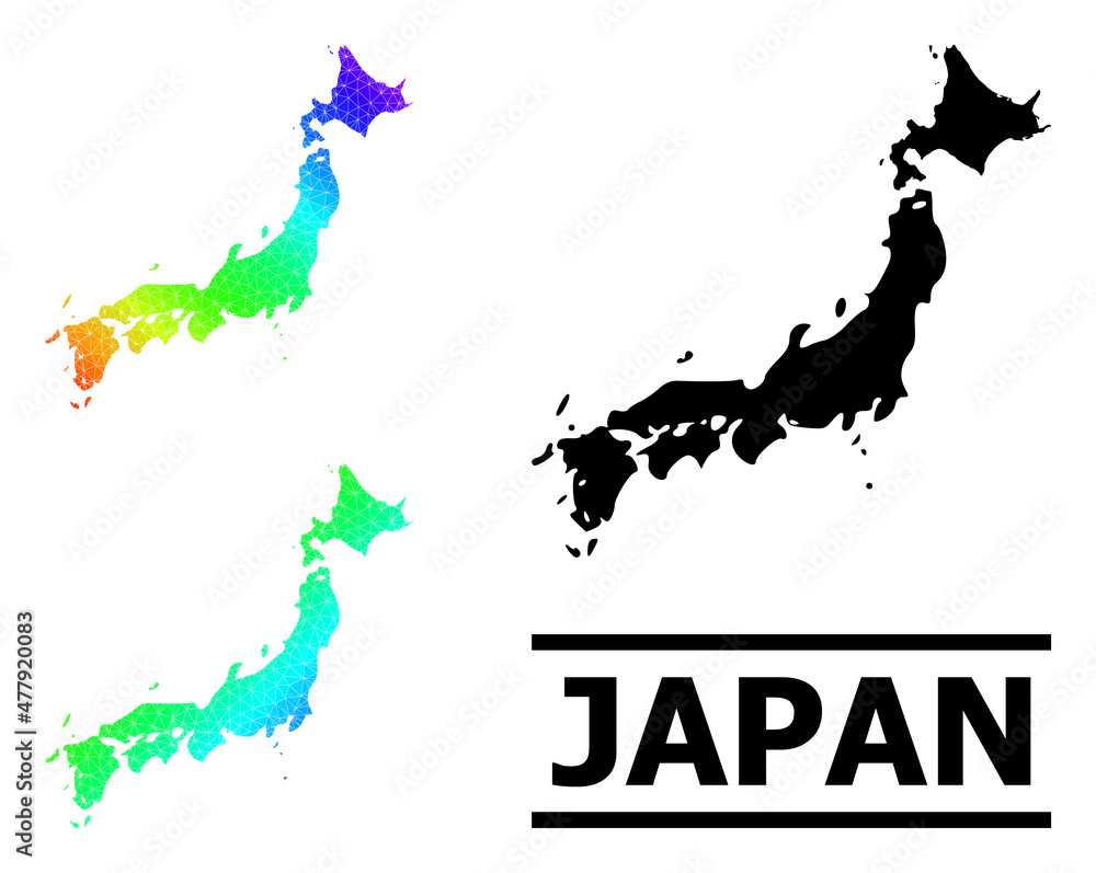 Vector low-poly rainbow colored map of Japan with diagonal gradient ...