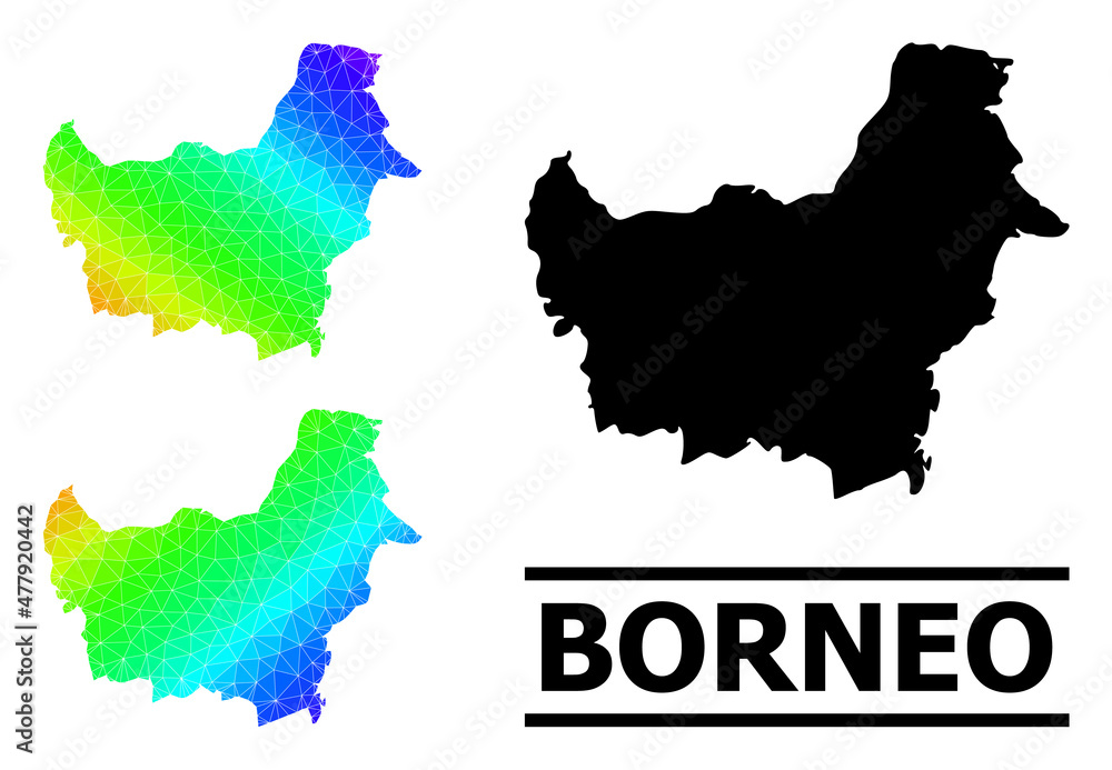 Vector lowpoly rainbow colored map of Borneo Island with diagonal ...