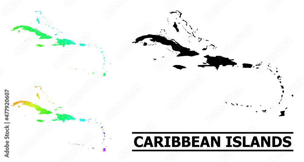 Vector low-poly spectral colored map of Caribbean Islands with diagonal ...