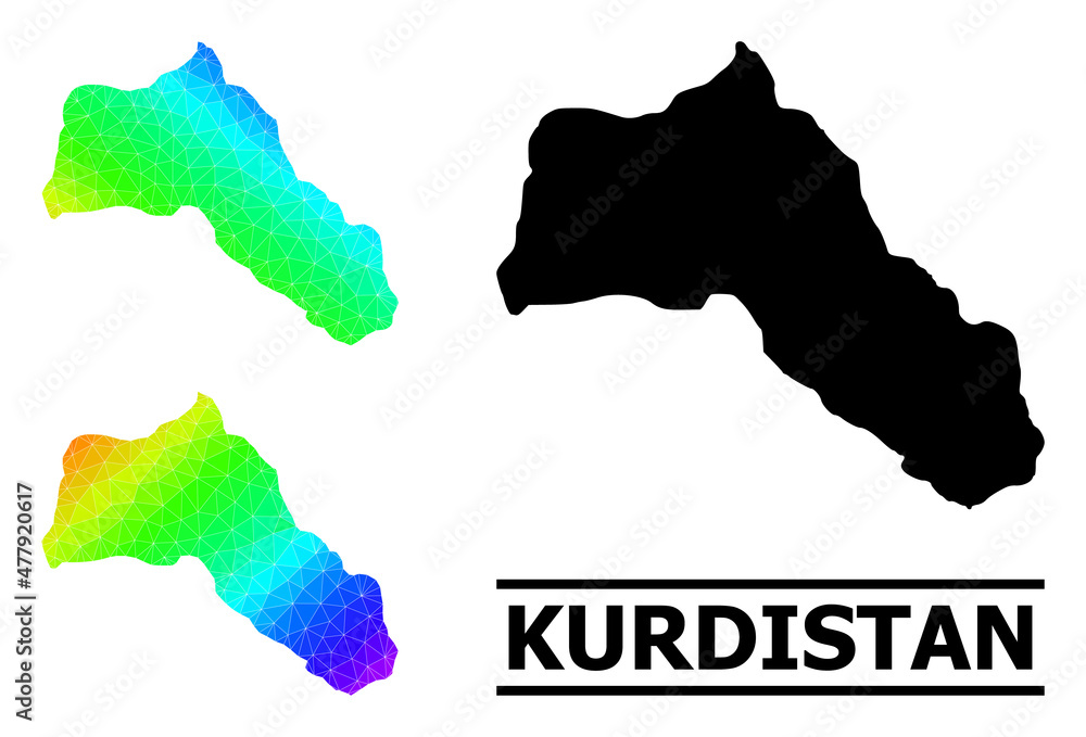 Vector low-poly spectrum colored map of Kurdistan with diagonal ...