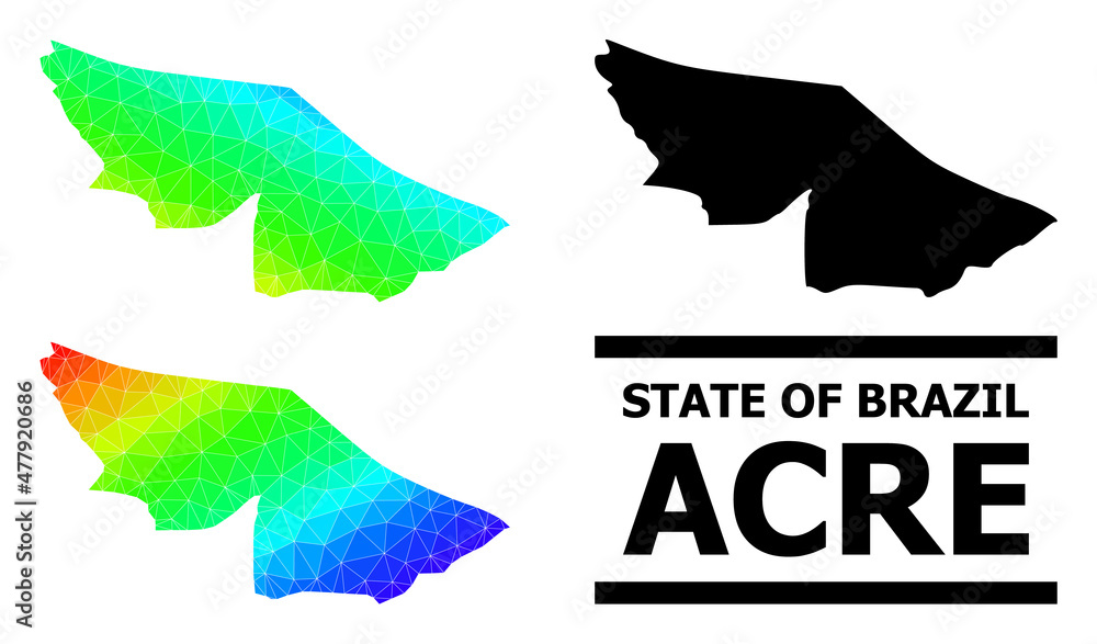Vector low-poly spectrum colored map of Acre State with diagonal ...
