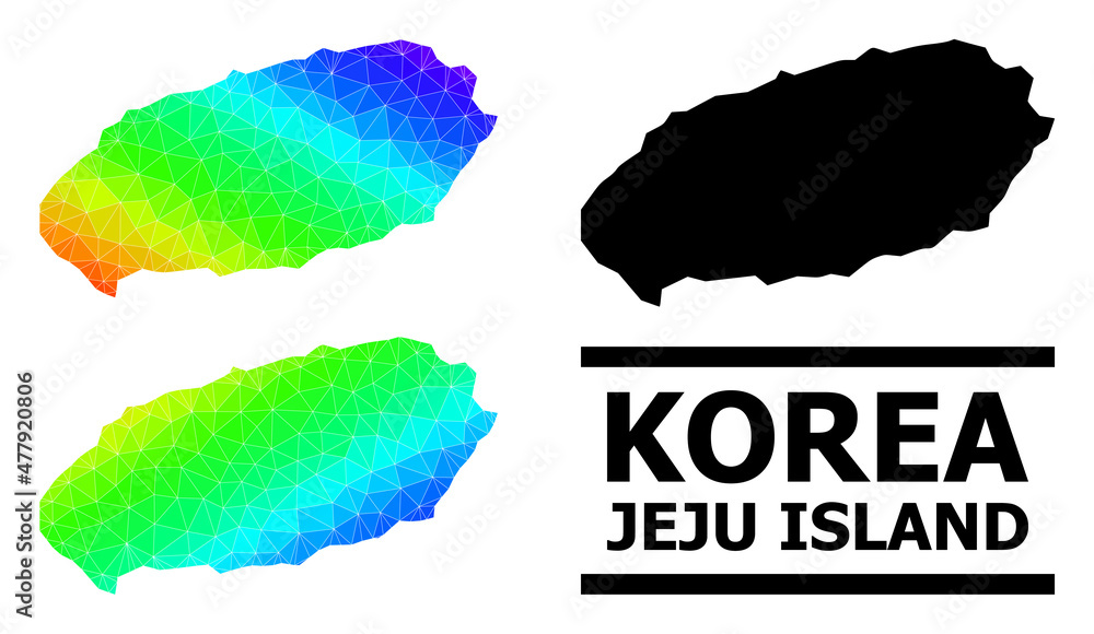 Vector lowpoly rainbow colored map of Jeju Island with diagonal ...
