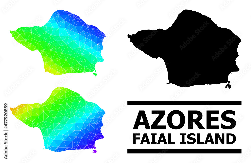 Vector low-poly spectrum colored map of Faial Island with diagonal ...