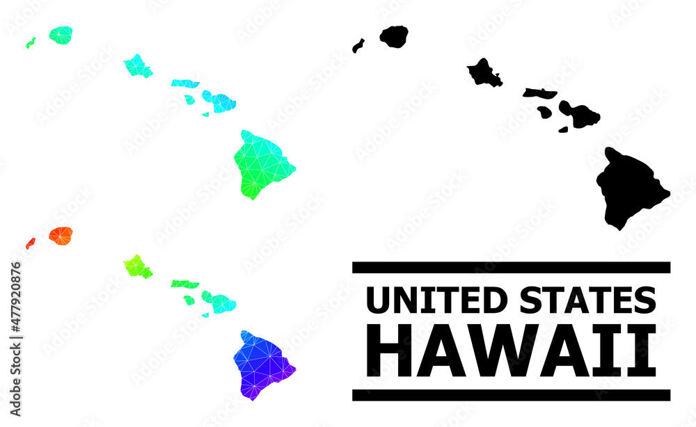 Vector low-poly spectral colored map of Hawaii State with diagonal ...