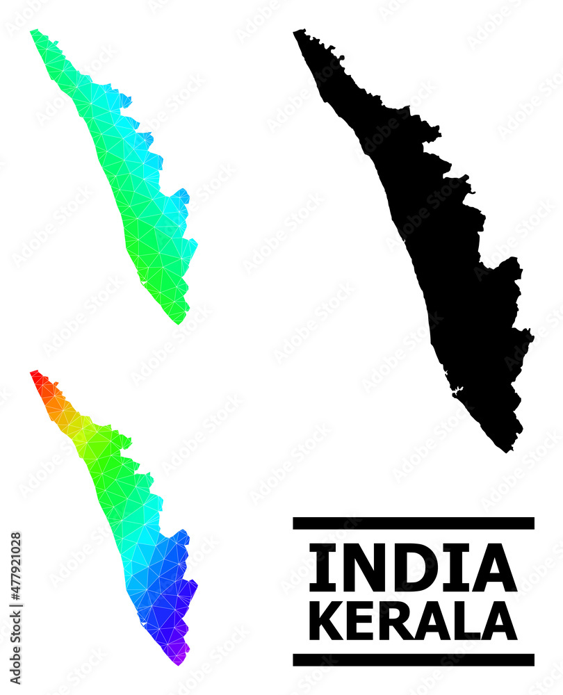 Vector low-poly rainbow colored map of Kerala State with diagonal ...