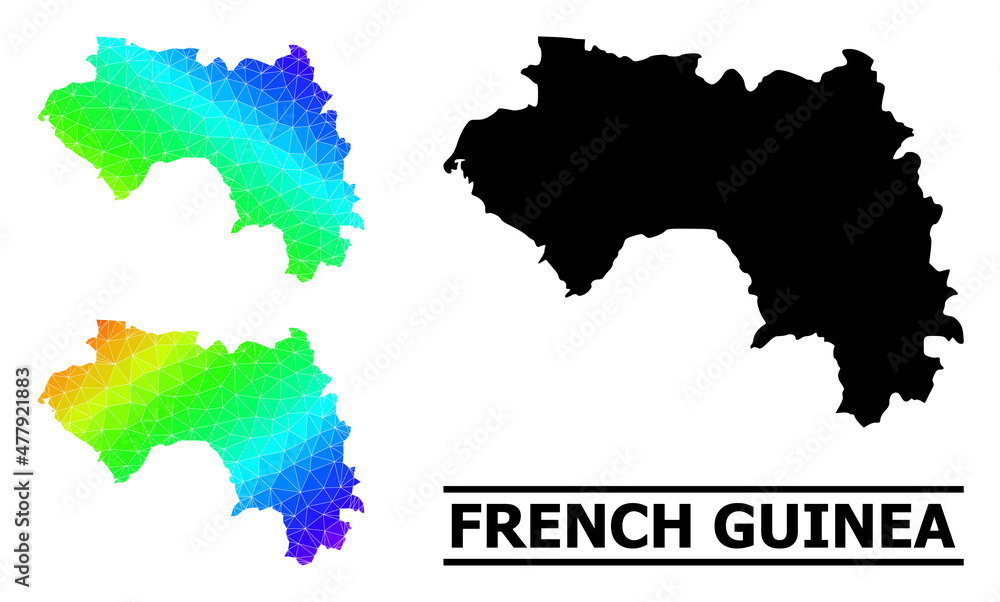 Vector low-poly spectrum colored map of French Guinea with diagonal ...