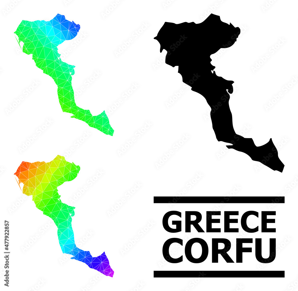 Vector lowpoly rainbow colored map of Corfu Island with diagonal ...