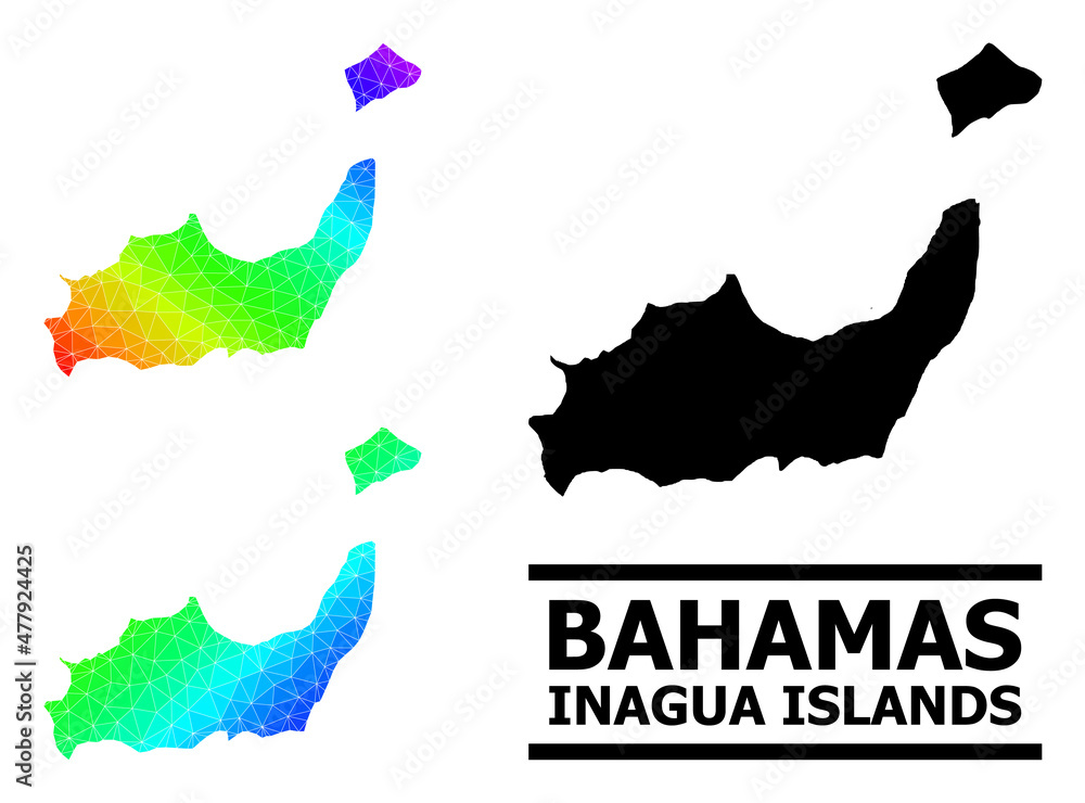 Vector low-poly spectral colored map of Inagua Islands with diagonal ...