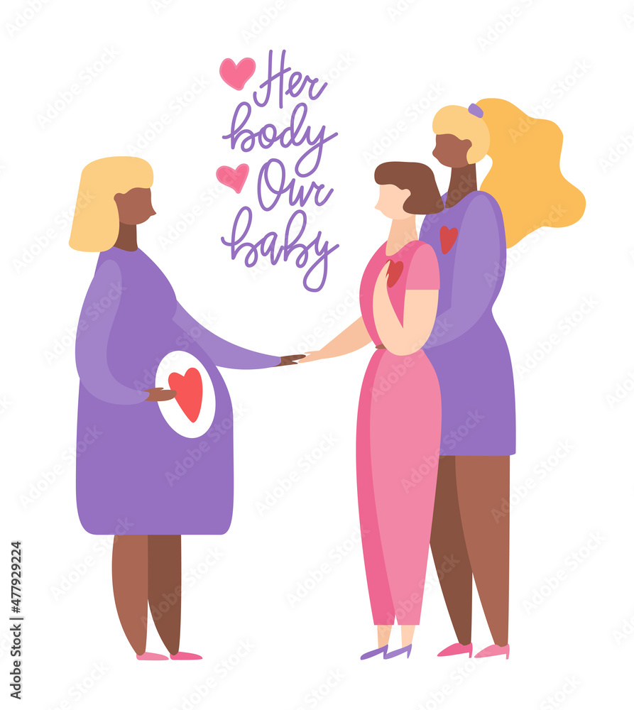 Couple with Surrogate Pregnant woman. Vector illustration flat cartoon ...