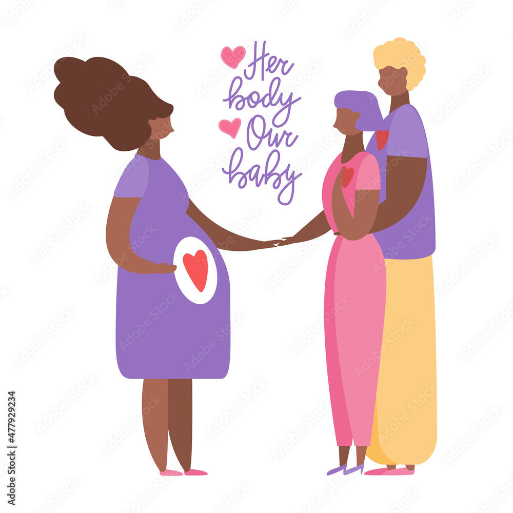 Couple with Surrogate Pregnant woman. Vector illustration flat cartoon ...