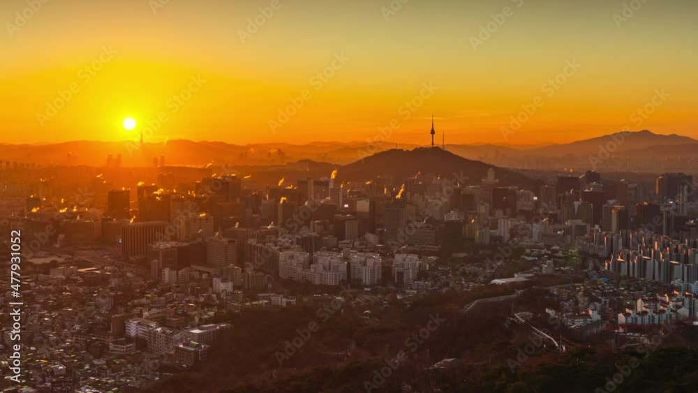 The first light of the year during the winter sunrise. in Seoul, South ...
