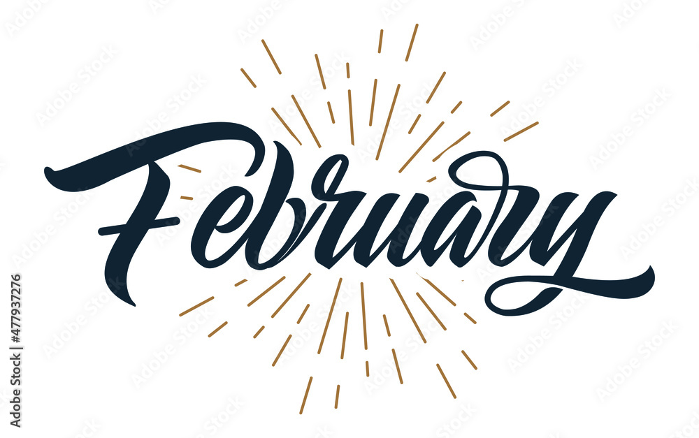 February - cute handwritten modern black outline name of month of the ...
