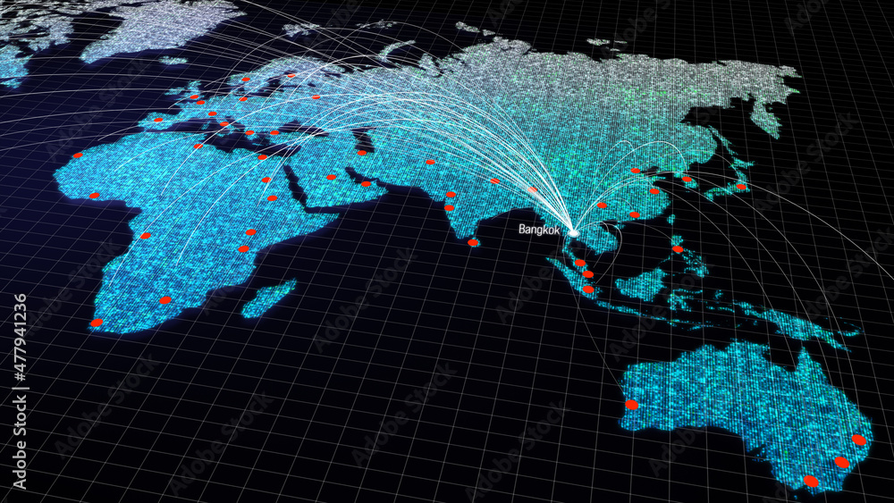 Global connectivity from Bangkok, Thailand to other major cities around ...