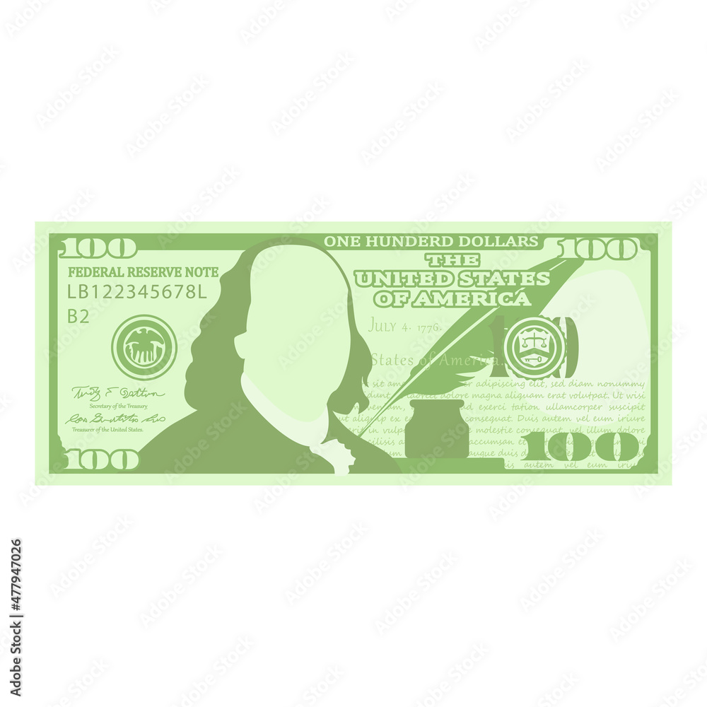 100 USD dollar banknote cartoon vector illustration isolated object ...
