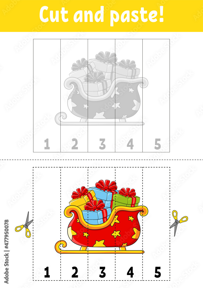 Learning numbers 1-5. Cut and glue. cartoon character. Education ...